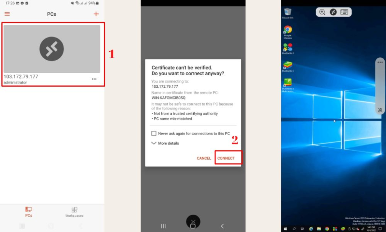 đăng nhập VPS Android